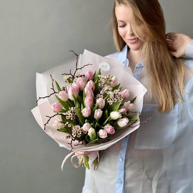 Букет ТЮЛЬПАНЫ, 25 шт нежно-розовые